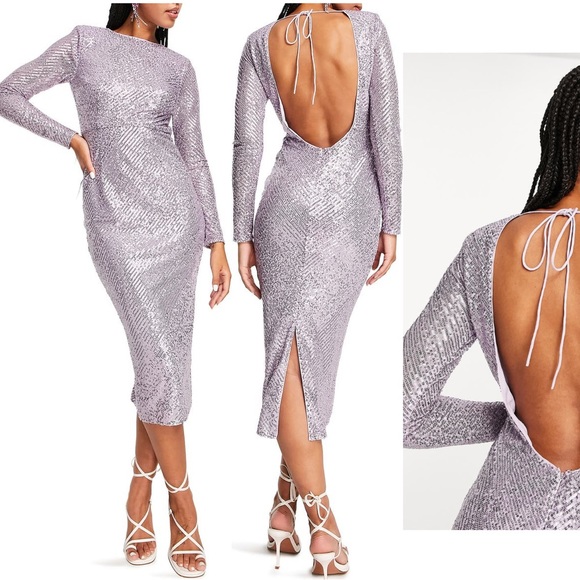 ASOS | Dresses | Asos Sequin Long Sleeve Midi Dress | Poshmark